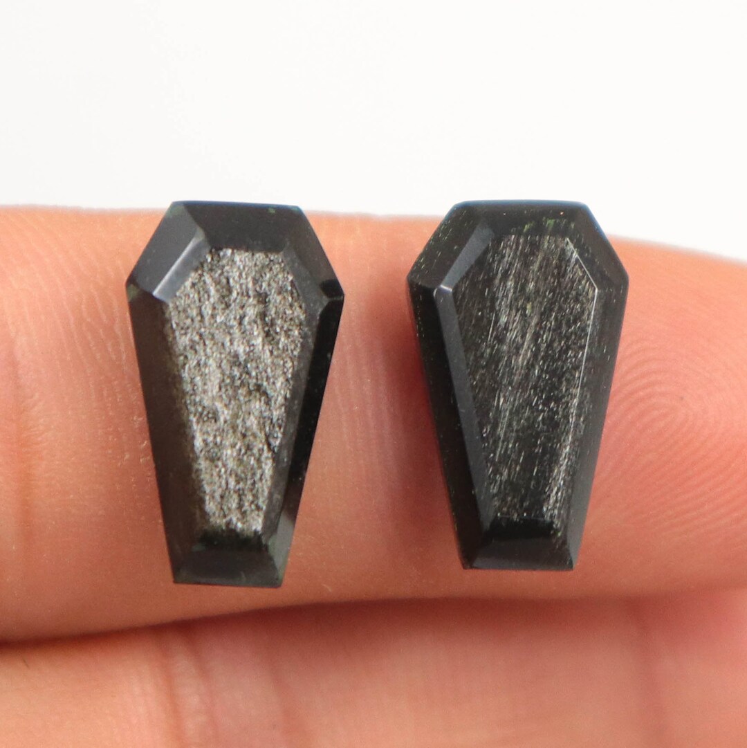 Aaa+quality Tablet Cut Flat Bottom 1 Pair of Silver Sheen Obsidian ...