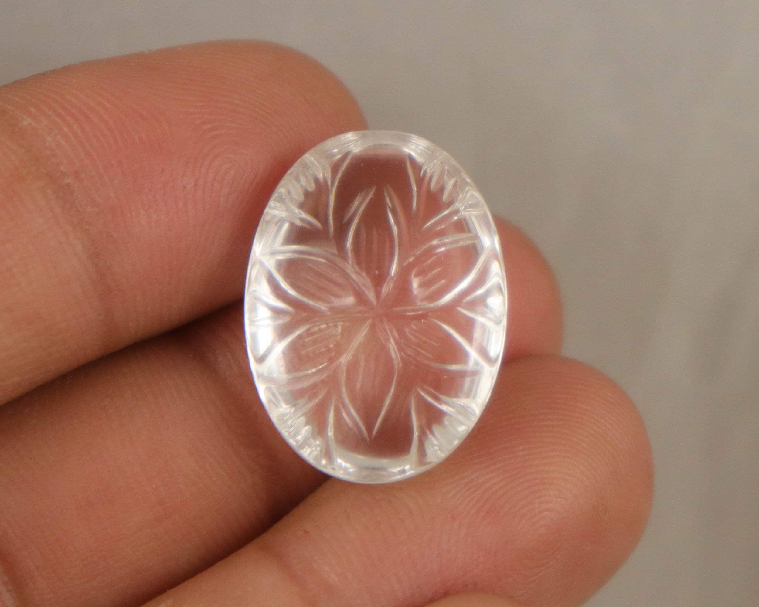 Crystal Quartz 22X16 Mm Oval Carving Cut Crystal Carving Gemstone Top ...