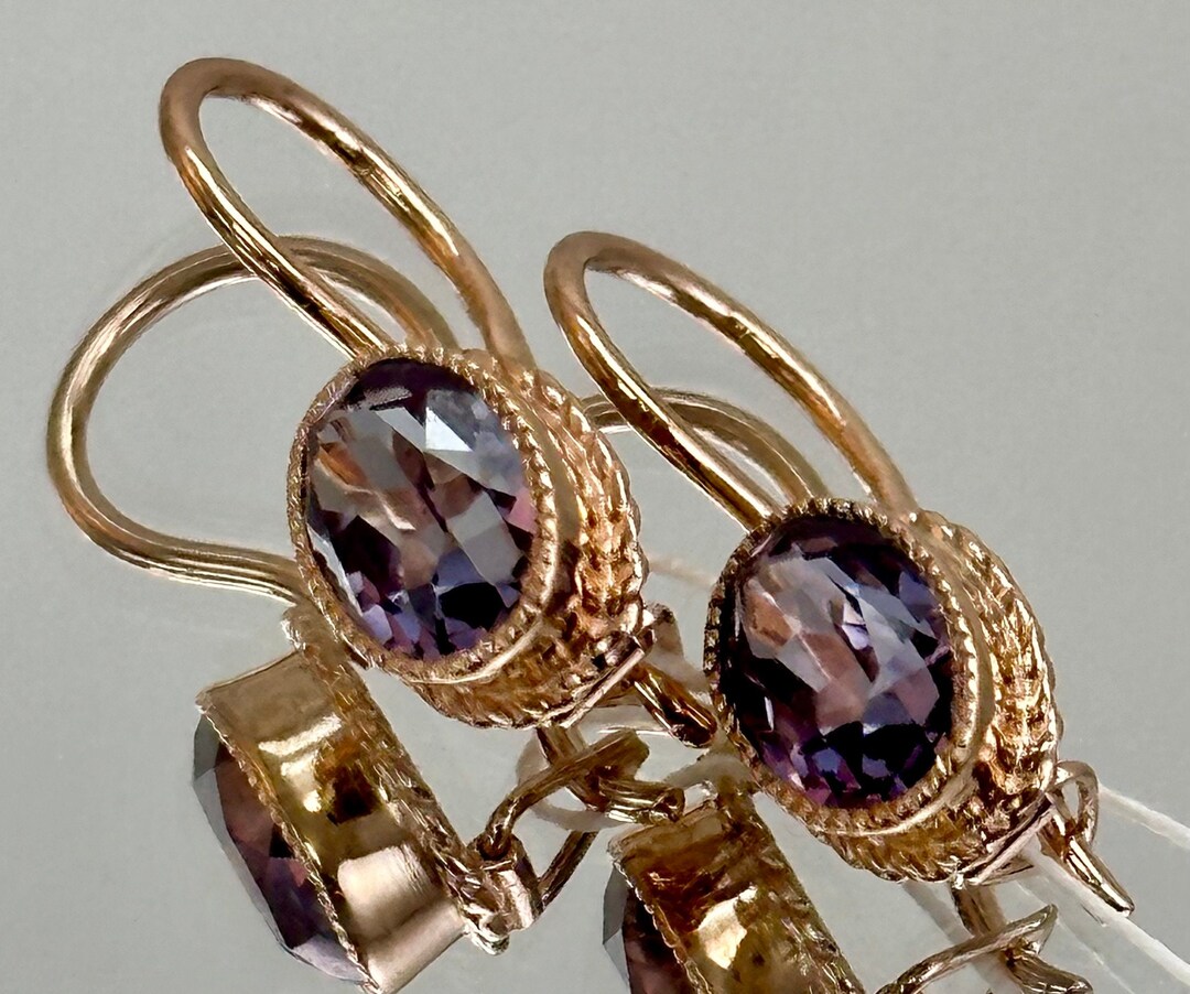 Vintage Original Solid Rose Gold Earrings With Alexandrite 583 14K ...