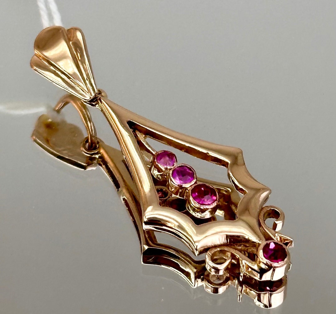 Vintage Original Rose Gold Ruby Pendant 583 14K, Ruby Gold Pendant 14K ...