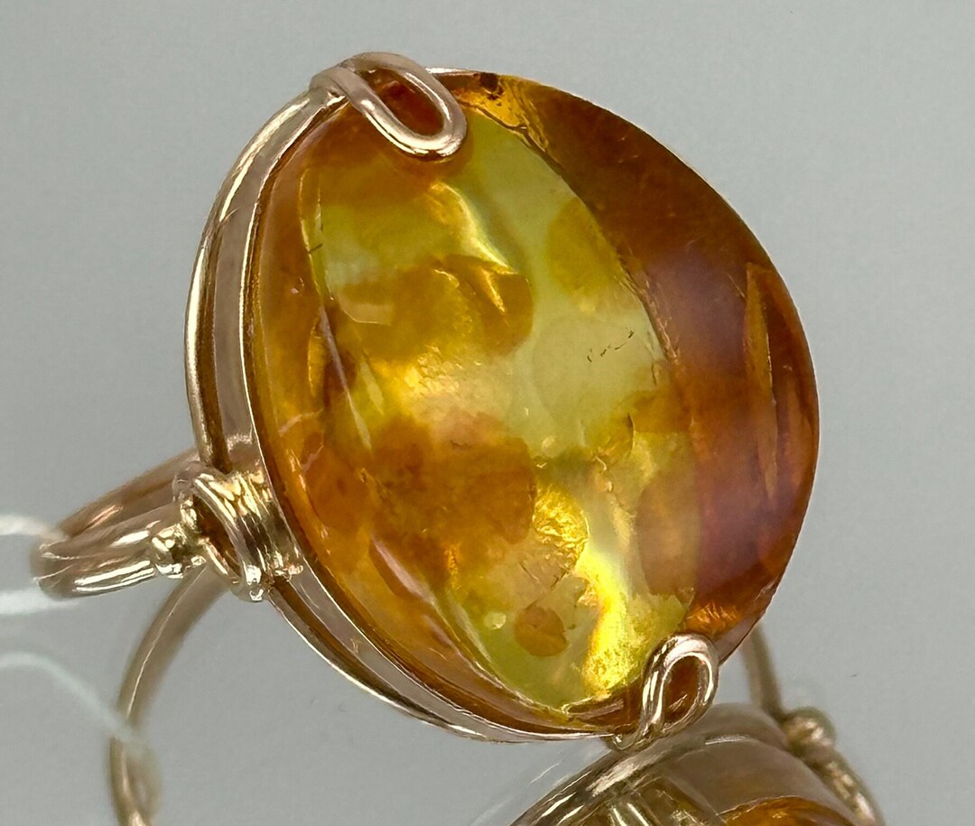 Vintage Original Solid Rose Gold Ring With Natural Baltic Amber 583 14K ...