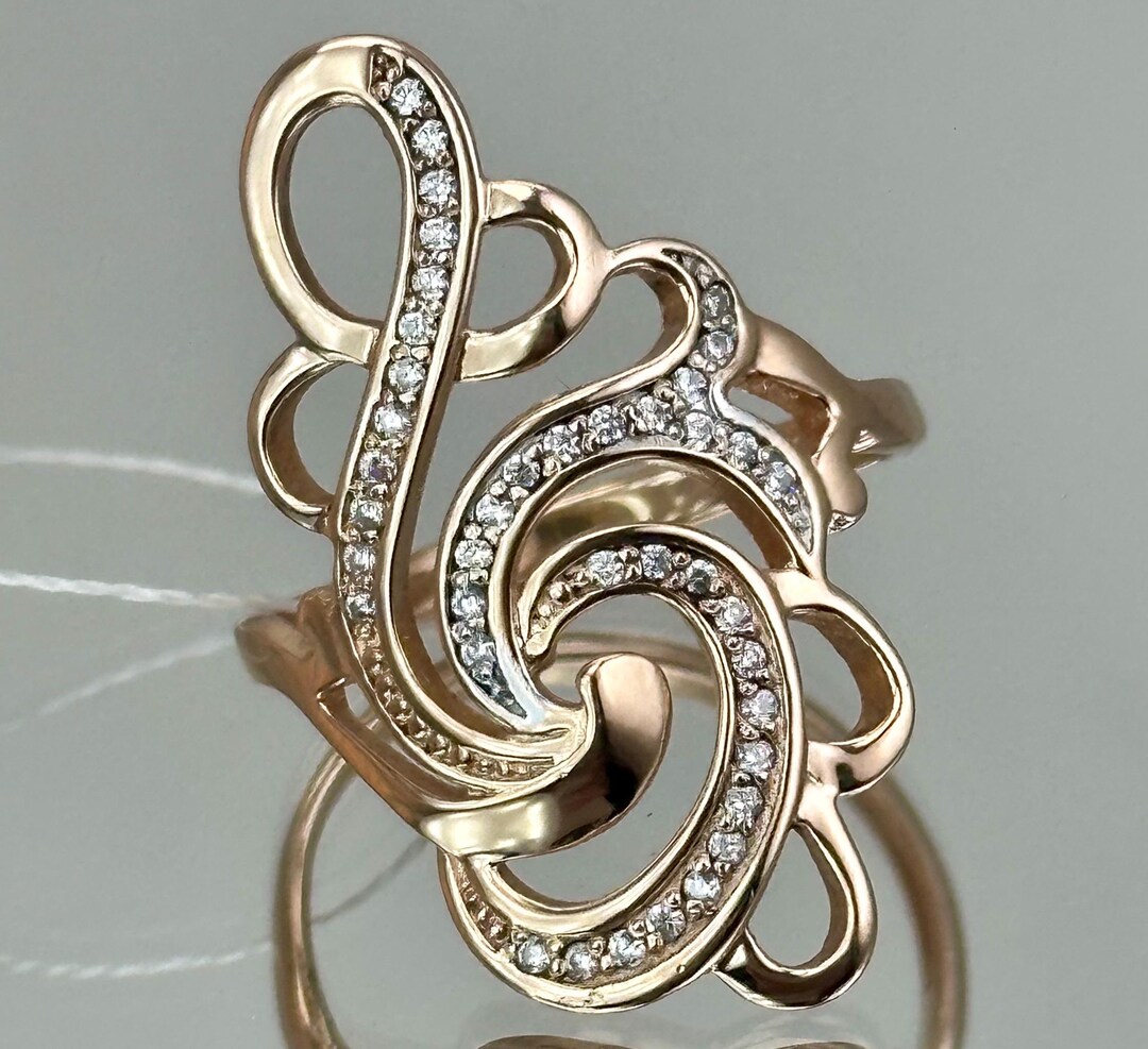 Vintage Original Cubic Zirconia Solid Rose Gold Ring 585 14K, Cubic ...