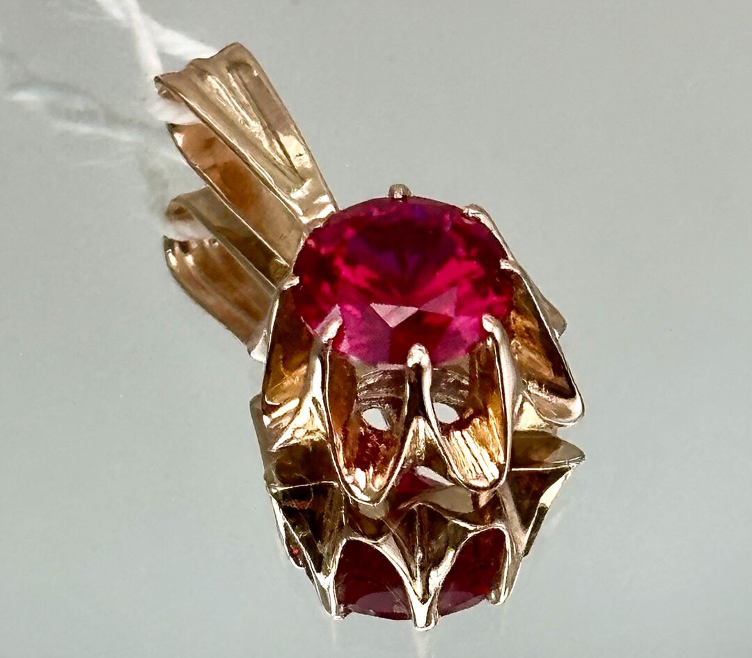 Vintage Original Rose Gold Ruby Pendant 583 14K, Ruby Gold Pendant 14K ...