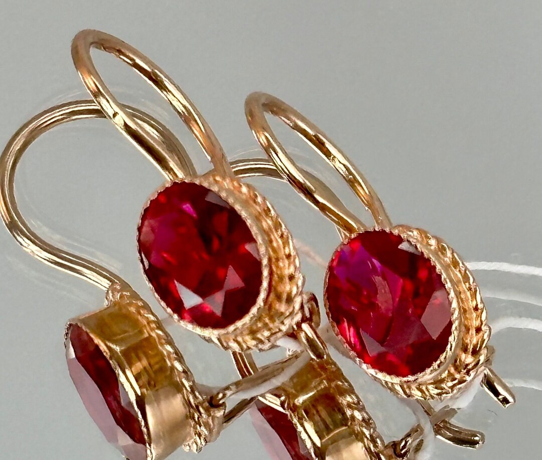 Vintage Original Solid Rose Gold Earrings With Ruby 583 14K, Ruby Rose ...