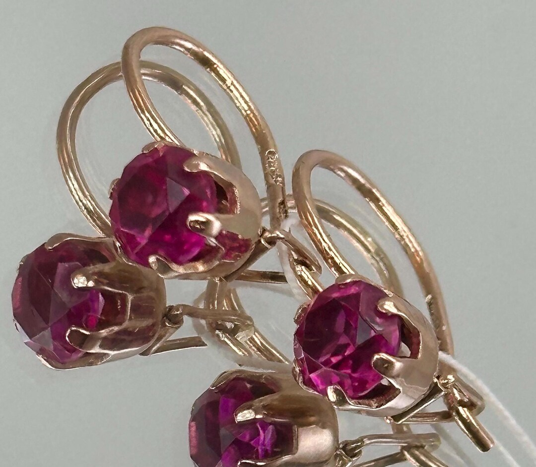 Vintage Original Solid Rose Gold Earrings With Ruby 585 14K, Ruby Rose ...