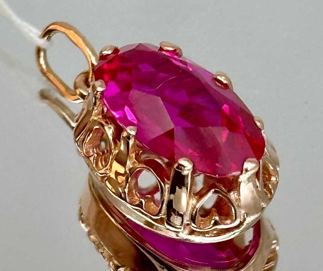 Vintage Original Rose Gold Ruby Pendant 583 14K, Ruby Gold Pendant 14K ...