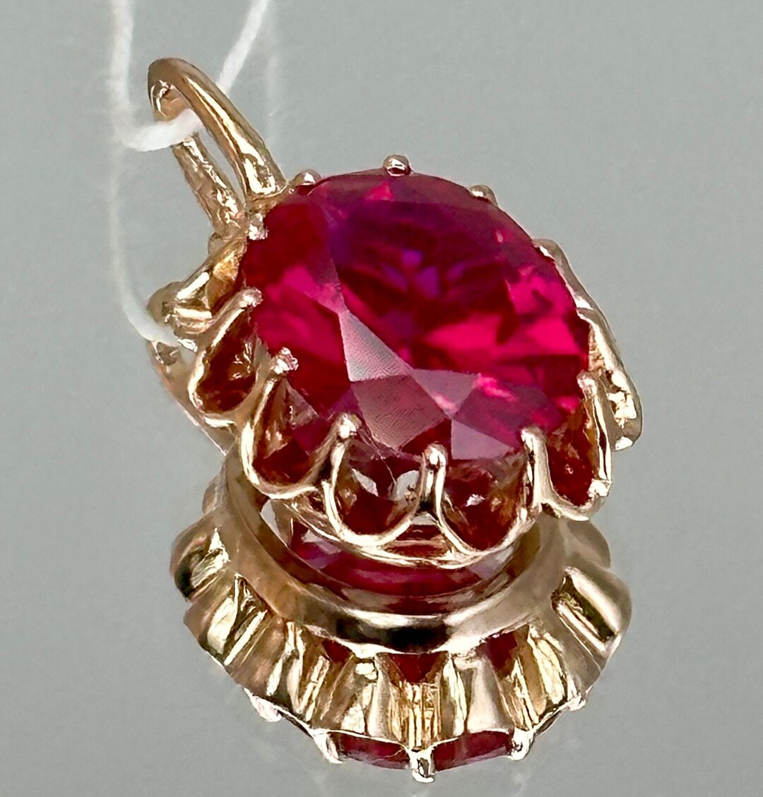 Vintage Original Rose Gold Ruby Pendant 583 14K, Ruby Gold Pendant 14K ...