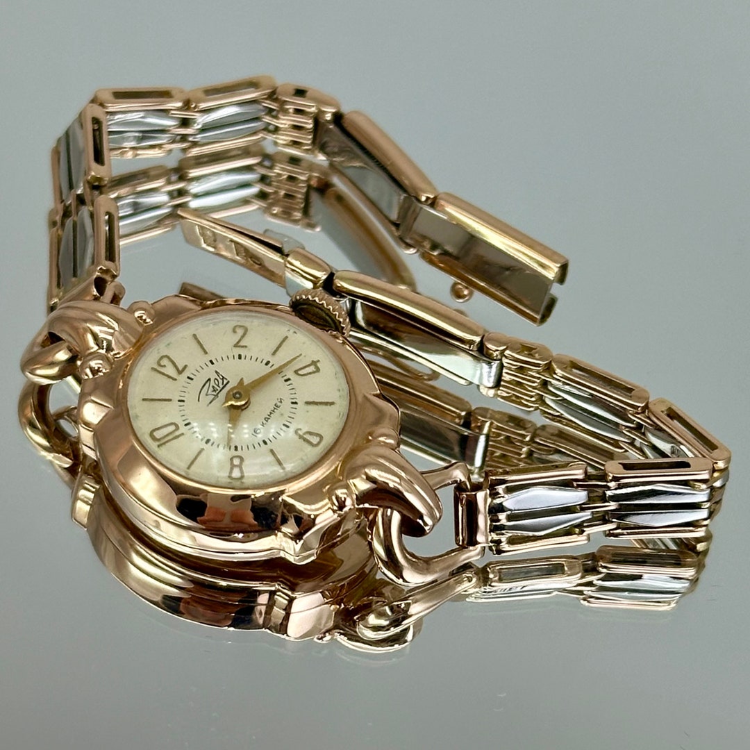 Vintage Original Solid Platinum PT950 & 14K 583 Rose Gold Watch zaria ...