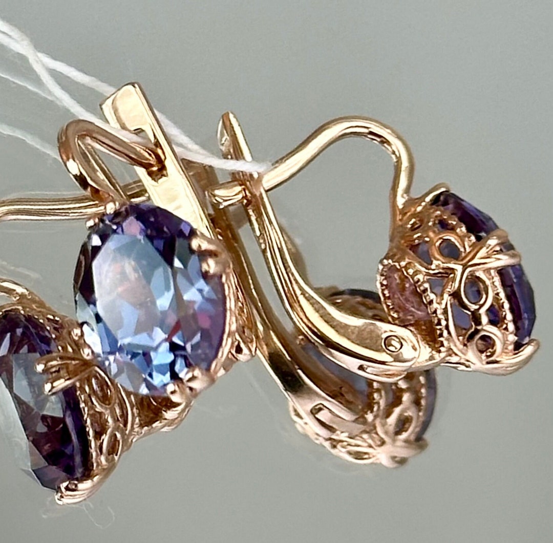 Vintage Original Solid Rose Gold Earrings With Alexandrite 583 14K ...