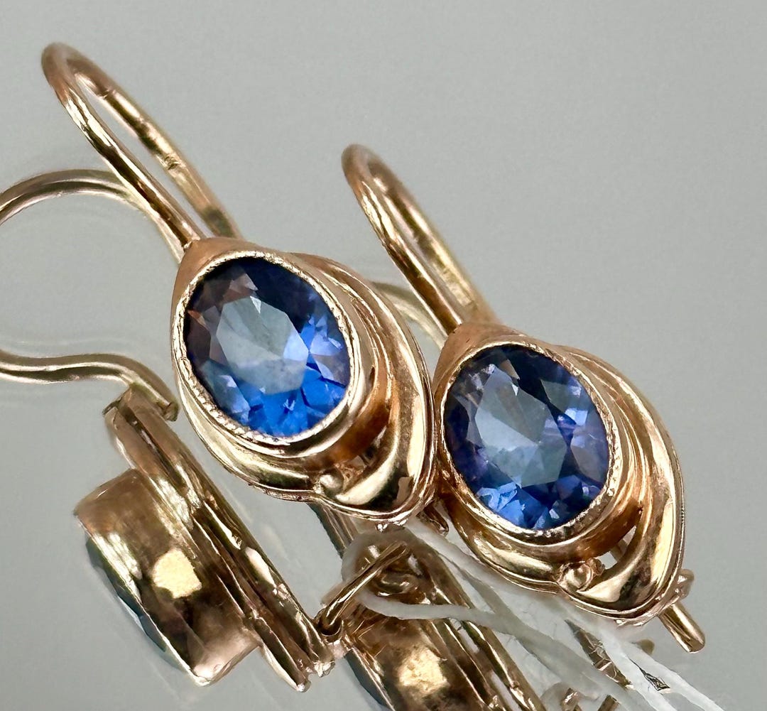 Vintage 14K 583 Rose Gold Sapphire Earrings - Etsy