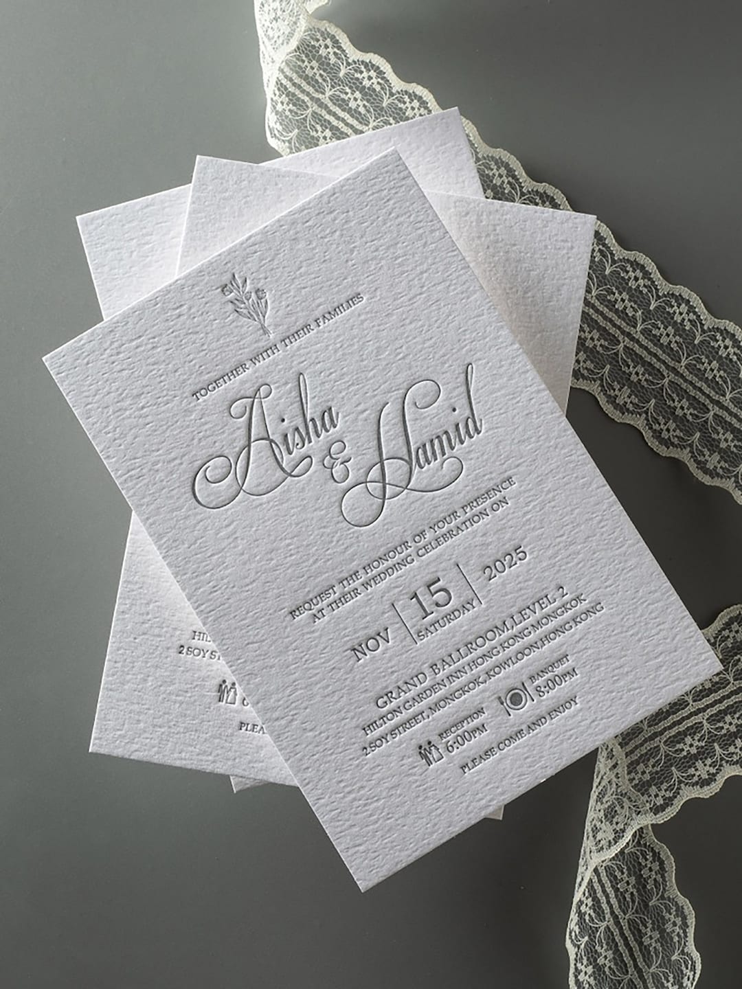 30 Pcs Custom Wedding Invitation Cards Embossed Thick Wedding Card ...