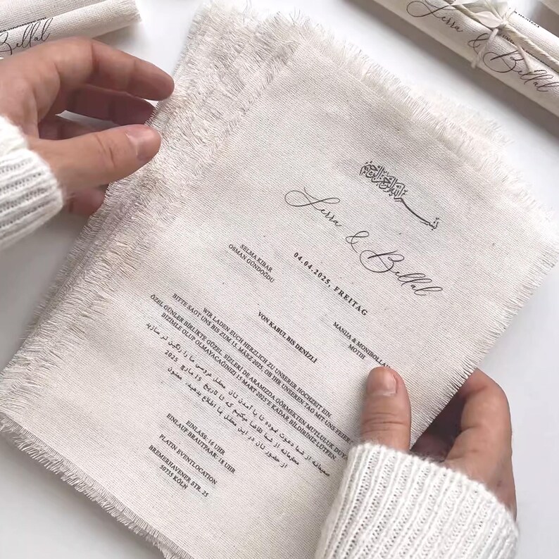 Custom Wedding Invitation Cards, Hand Torn Fabric Invitation Cards, Eco ...