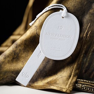 Custom White Clothing Hang Tags Swing Tag Thick Paper Hangtag Oval Hang ...