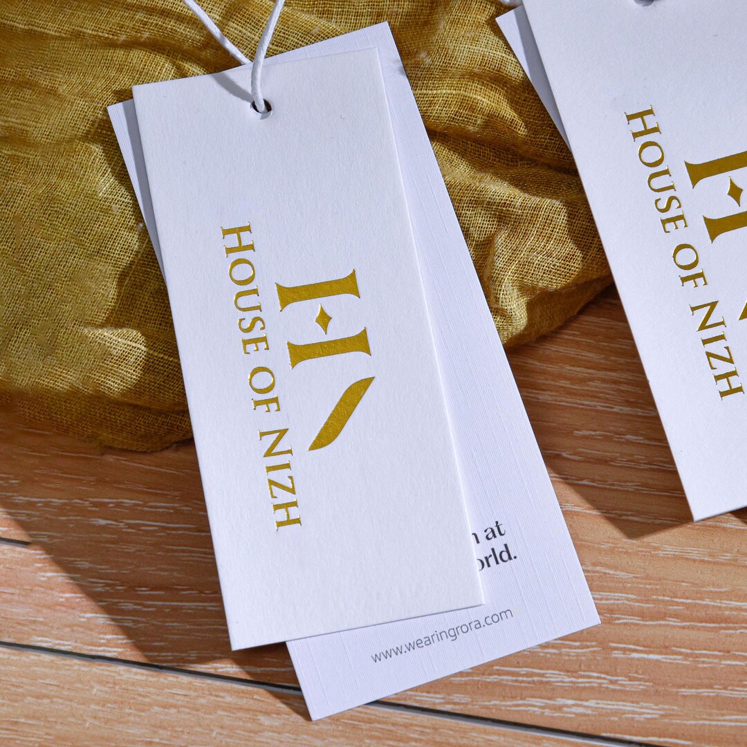 Custom White Hang Tags Gold Foiled Swingtags, Personalized Clothing ...