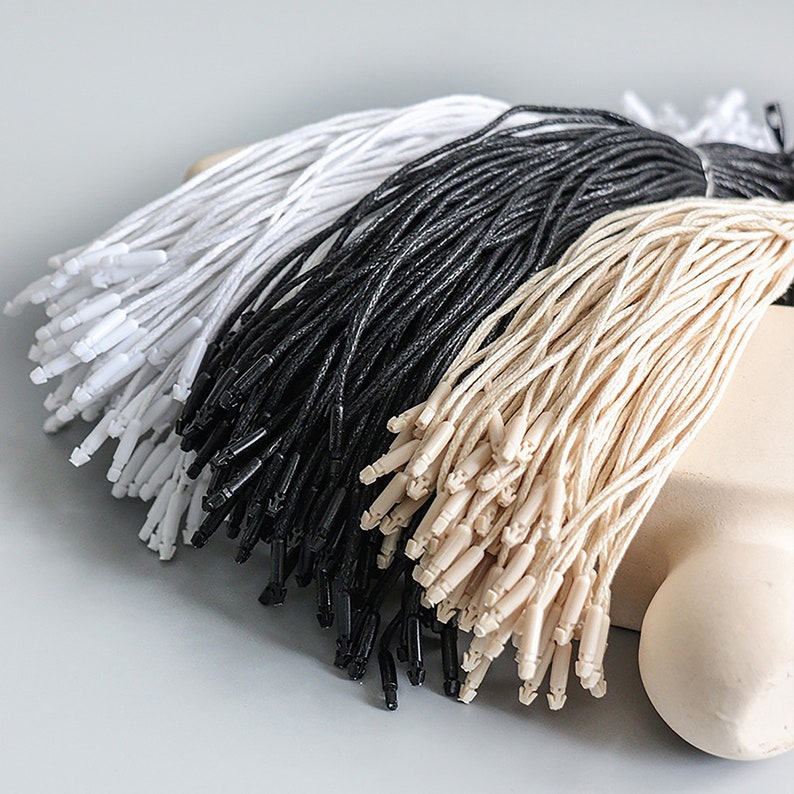 Wax Strings 500 Pcs off White Wax Cord Hang Tags Strings Black Cords ...