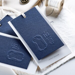 Custom Blue Swing Tags 500 Pcs Embossed Clothing Hang Tags Gold Foiled ...