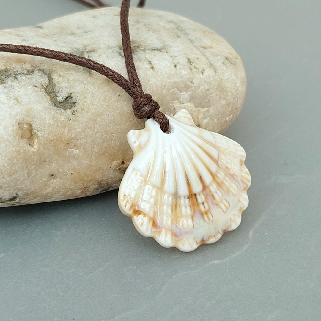 Scallop Shell Pendant Porcelain Scallop Shell Necklace Scallop Pendant ...