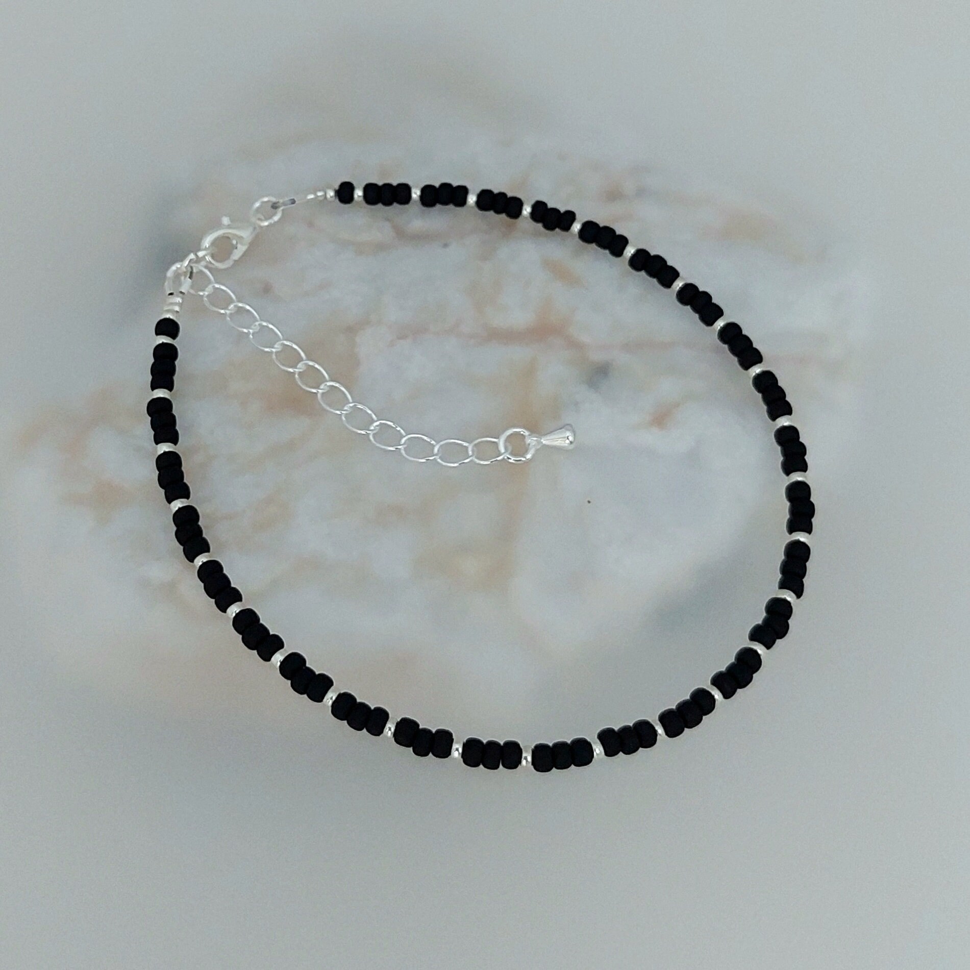 Black Seed Bead Anklet - Black Gold/silver Seed Bead Anklet - Matte ...