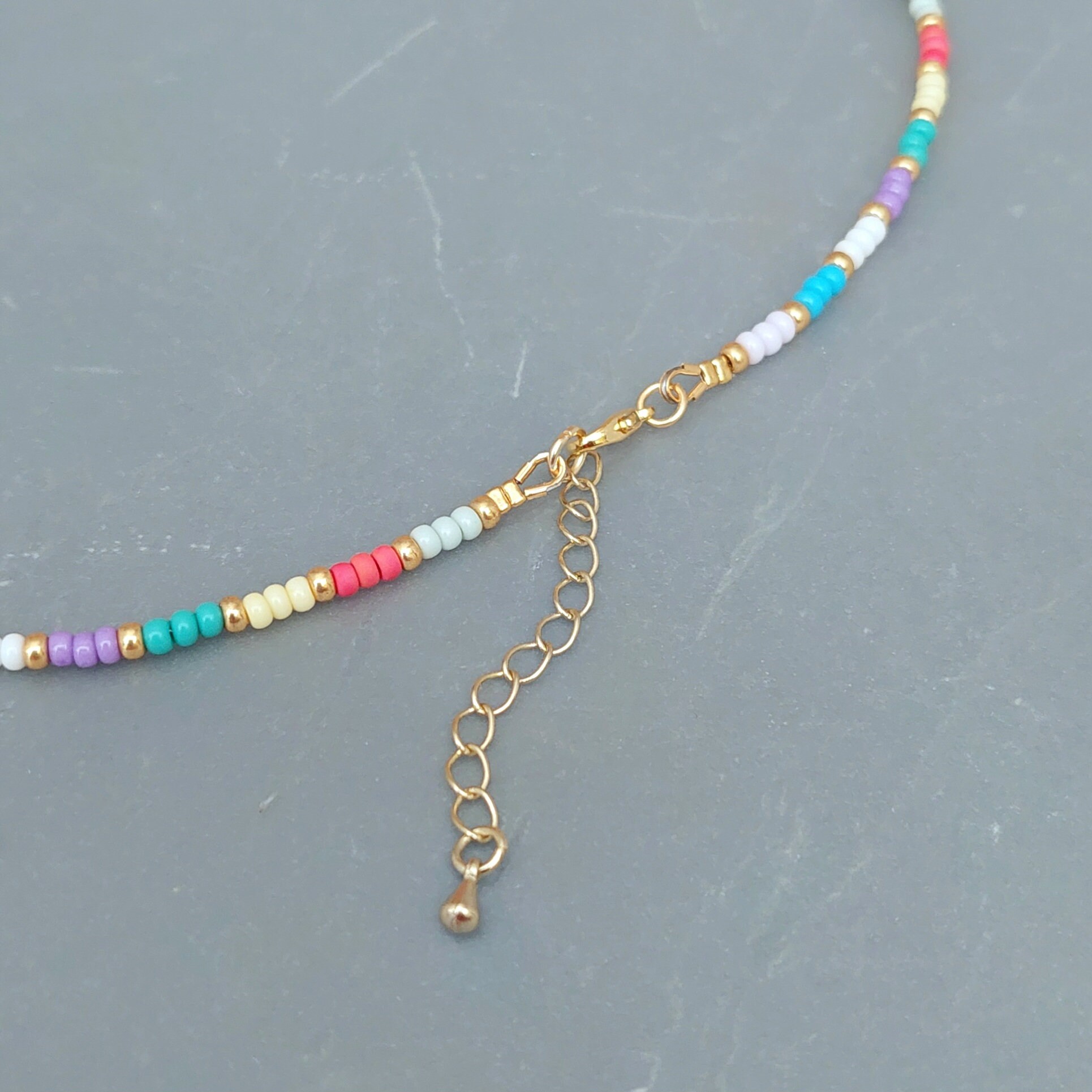 Multicolour Seed Bead Necklace - Handmade Colourful Gold Silver Seed ...