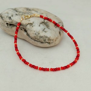 Red Seed Bead Anklet Handmade Red Bead Jewellery Red Surf Anklet Red ...
