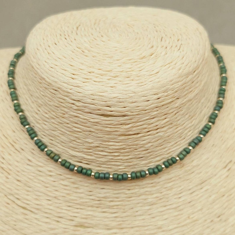 Sage Green Seed Bead Necklace - Sage Green Silver Bead Jewellery - Sage ...