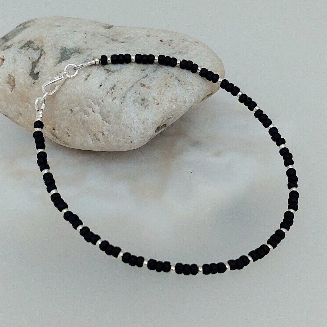 Black Seed Bead Anklet - Black Gold/silver Seed Bead Anklet - Matte ...