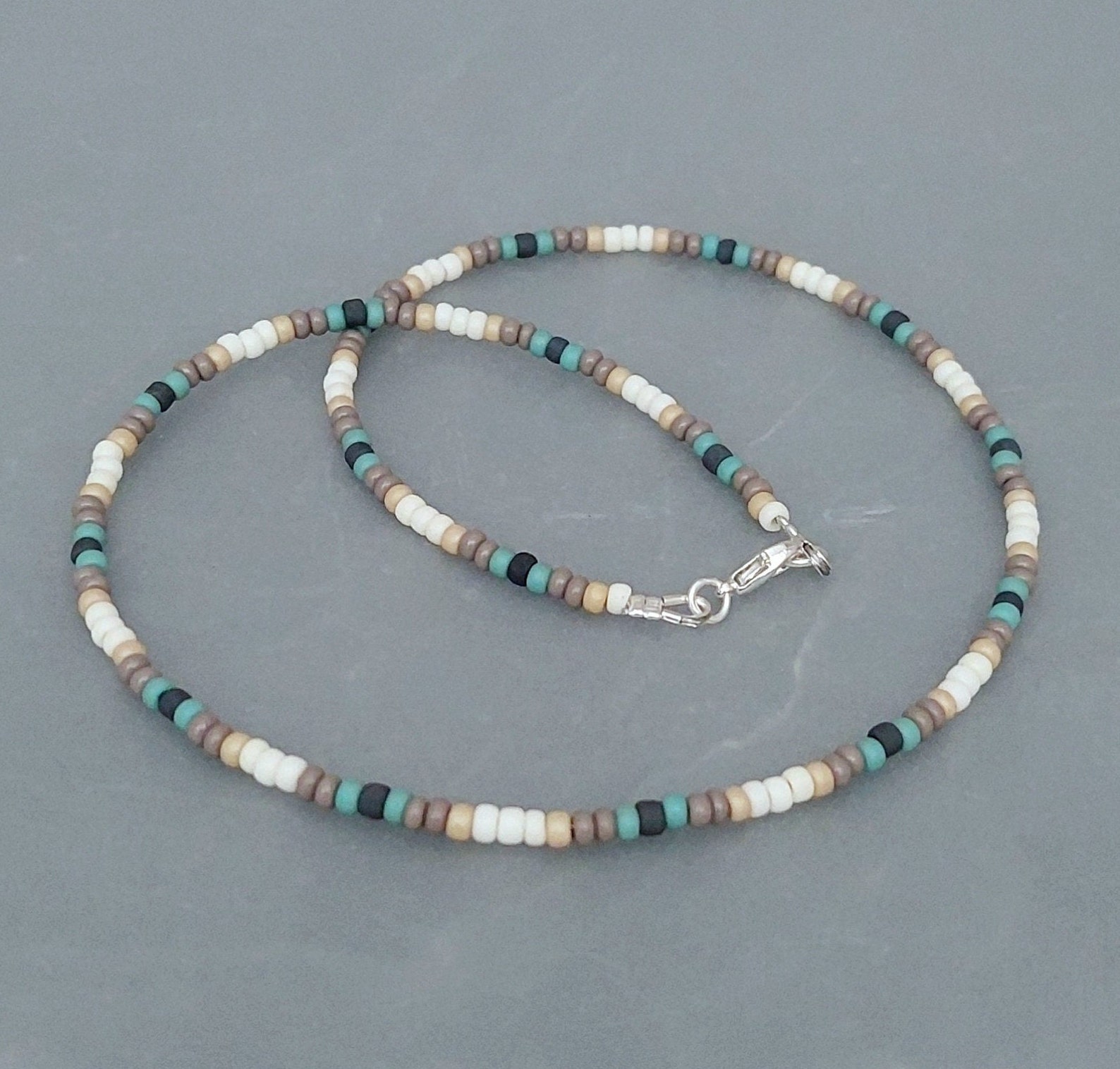 Stone Grey Seed Bead Necklace - Handmade Earthy Seed Bead Jewellery ...