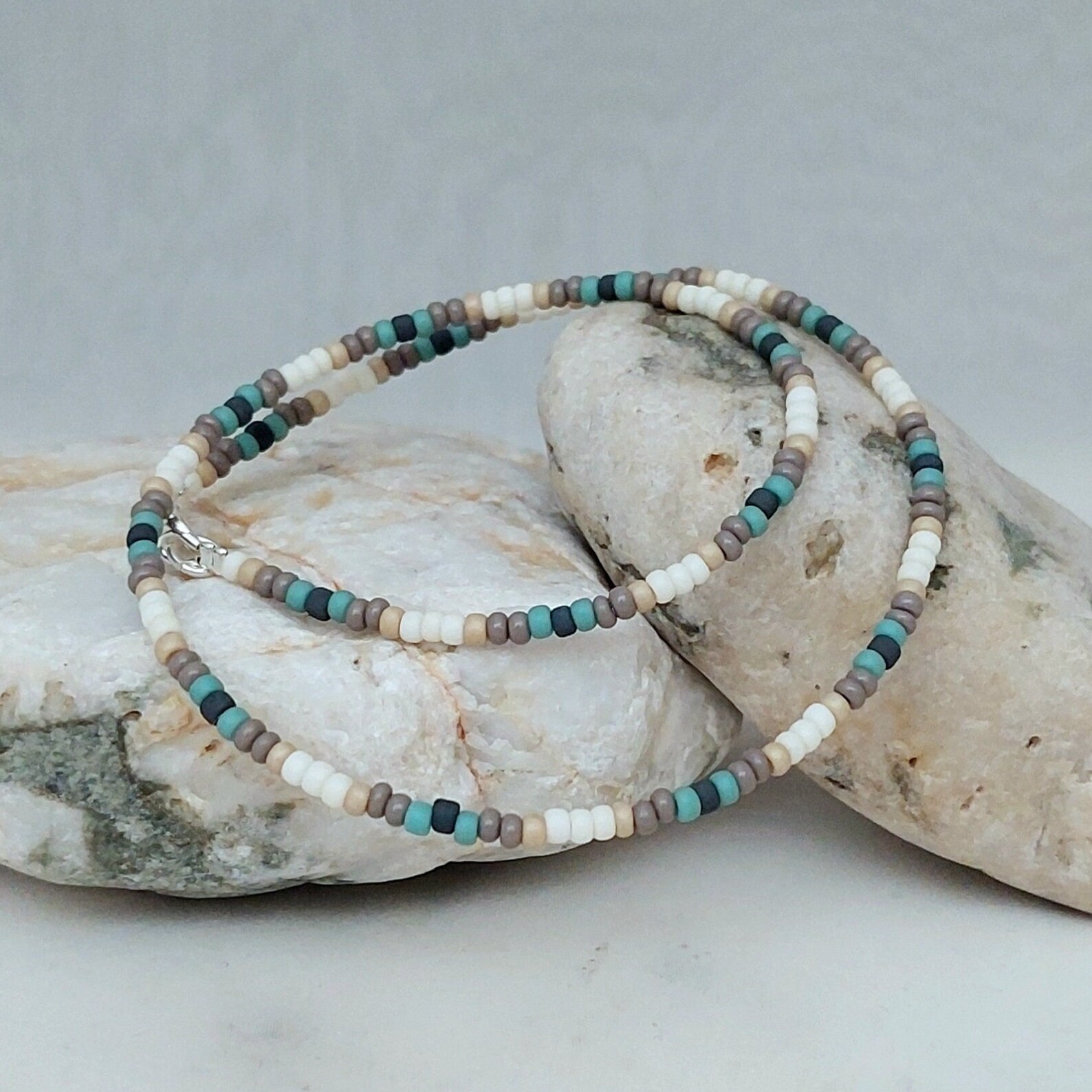 Stone Grey Seed Bead Necklace - Handmade Earthy Seed Bead Jewellery ...