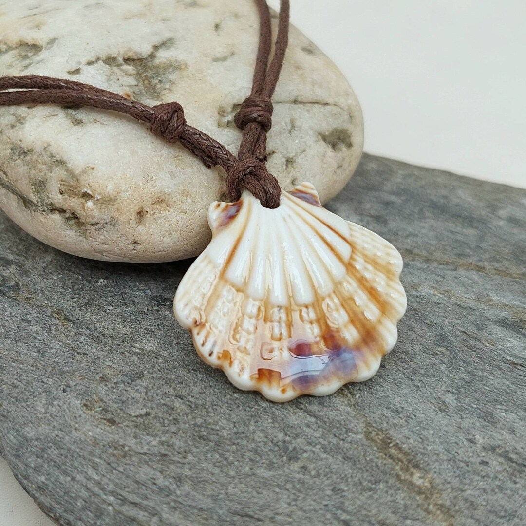 Scallop Shell Pendant Porcelain Scallop Shell Necklace - Etsy