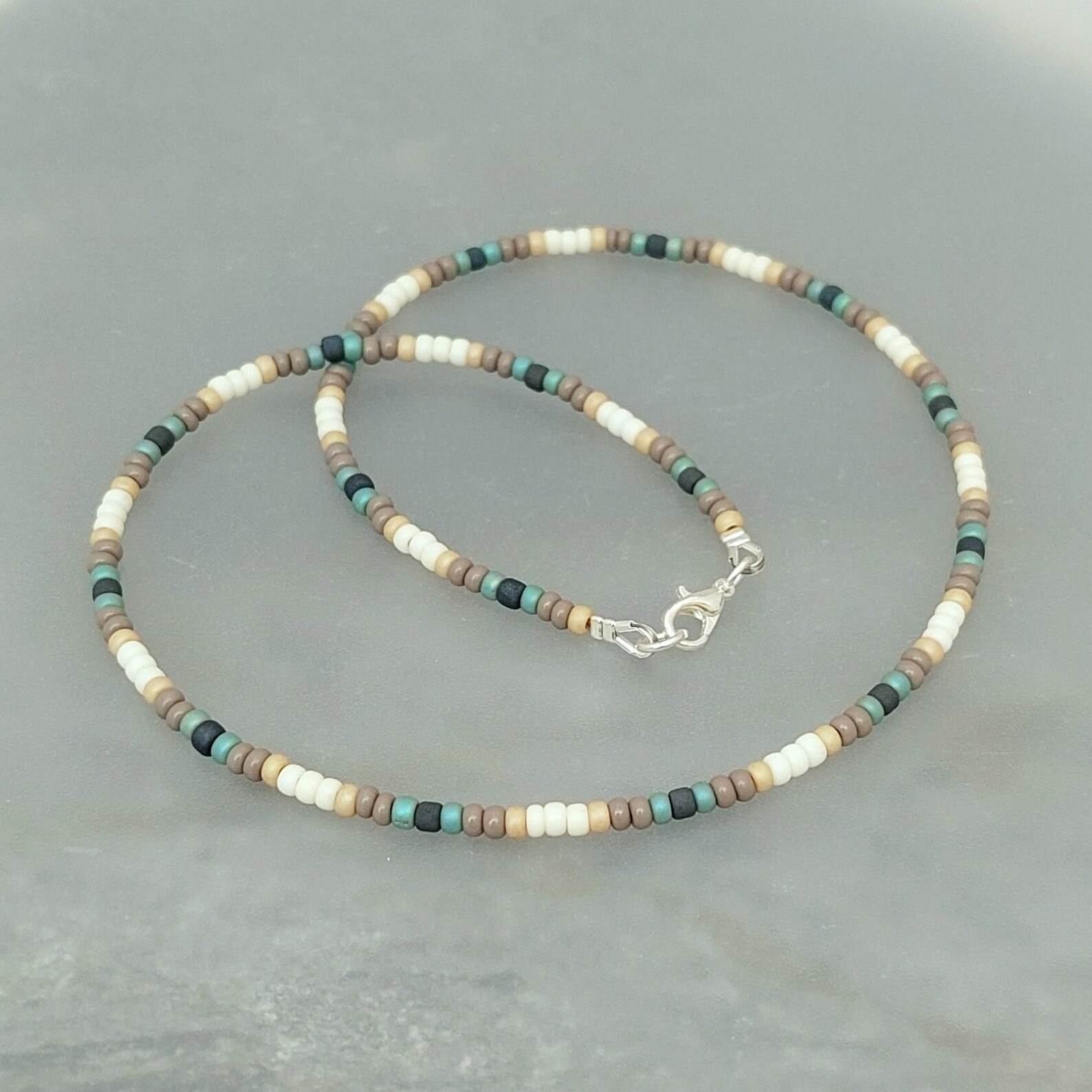 Stone Grey Seed Bead Necklace - Handmade Earthy Seed Bead Jewellery ...