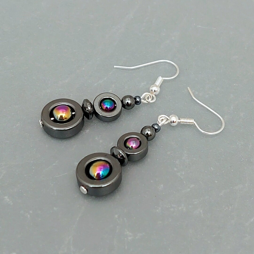Rainbow Hematite Earrings Rainbow Hematite Jewellery Hematite Donut