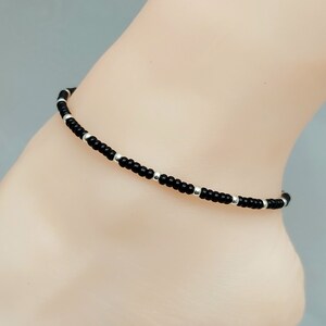 Black Seed Bead Anklet - Handmade Black Bead Anklet Jewellery - Black ...