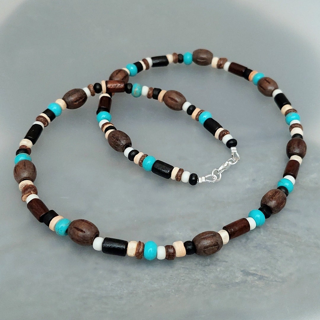 Wood Bead Surf Necklace - Men's Surf Beads - Necklace for Men - Made in ...