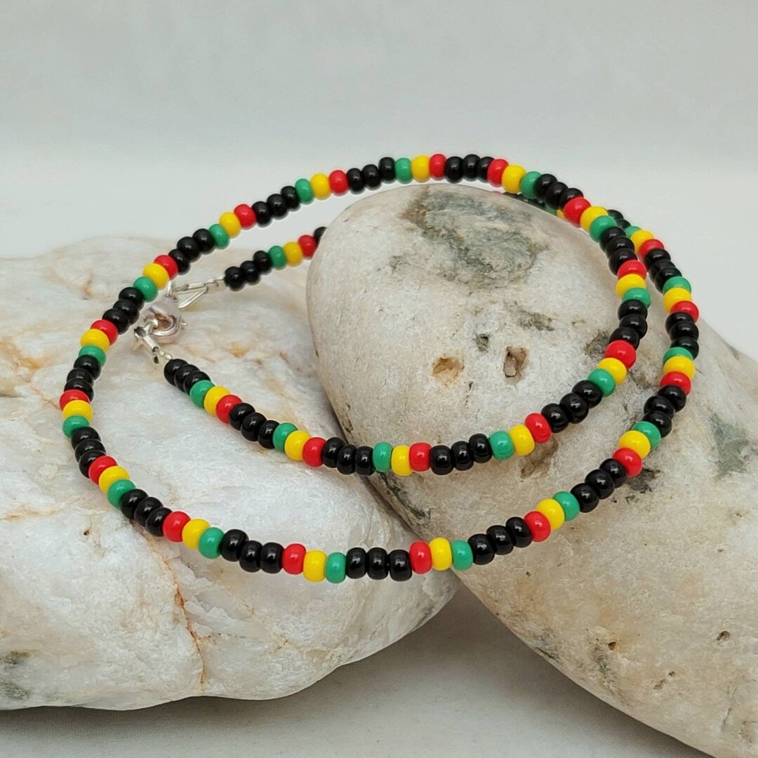 Rasta Seed Bead Necklace Rasta Seed Bead Choker Jewellery Red Gold ...