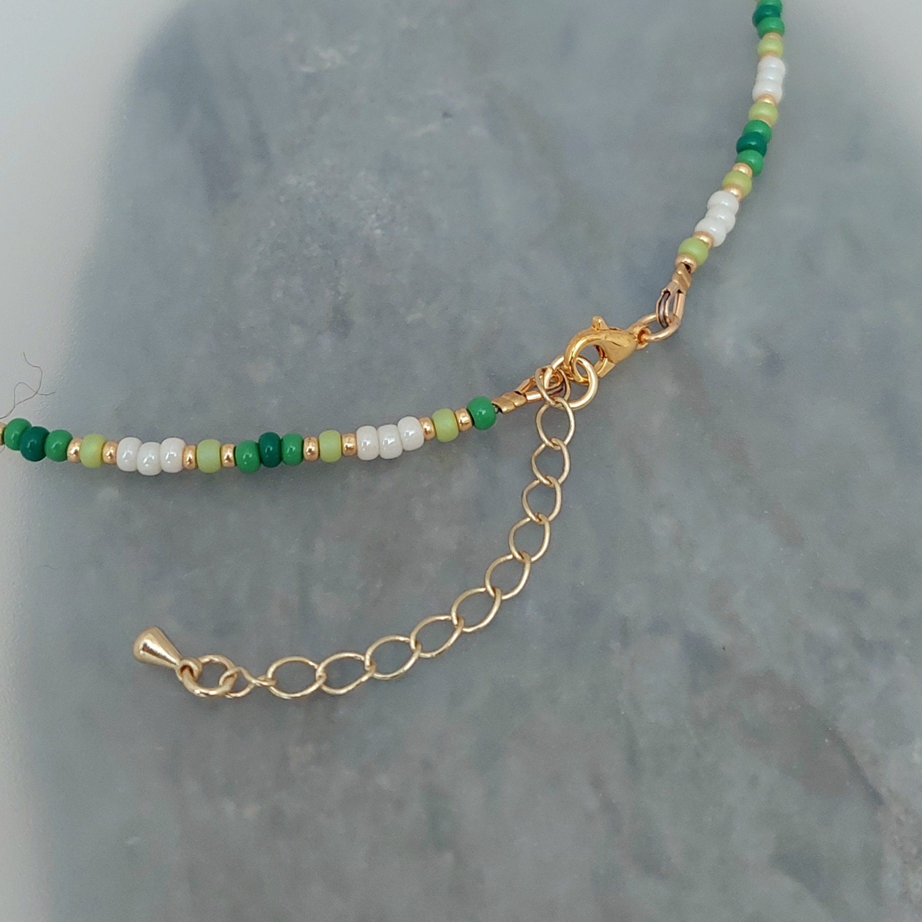 Green Gold Seed Bead Necklace Handmade Green Bead Jewellery - Etsy
