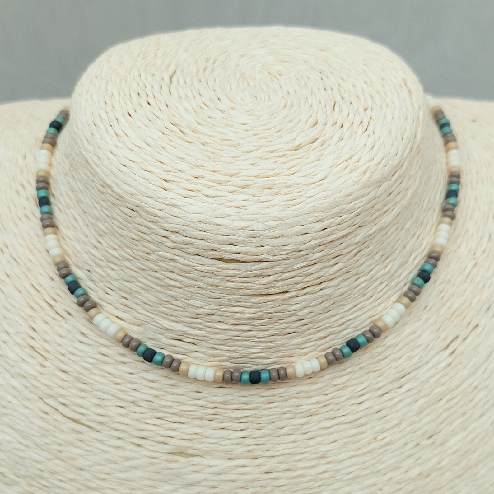 Stone Grey Seed Bead Necklace - Handmade Earthy Seed Bead Jewellery ...