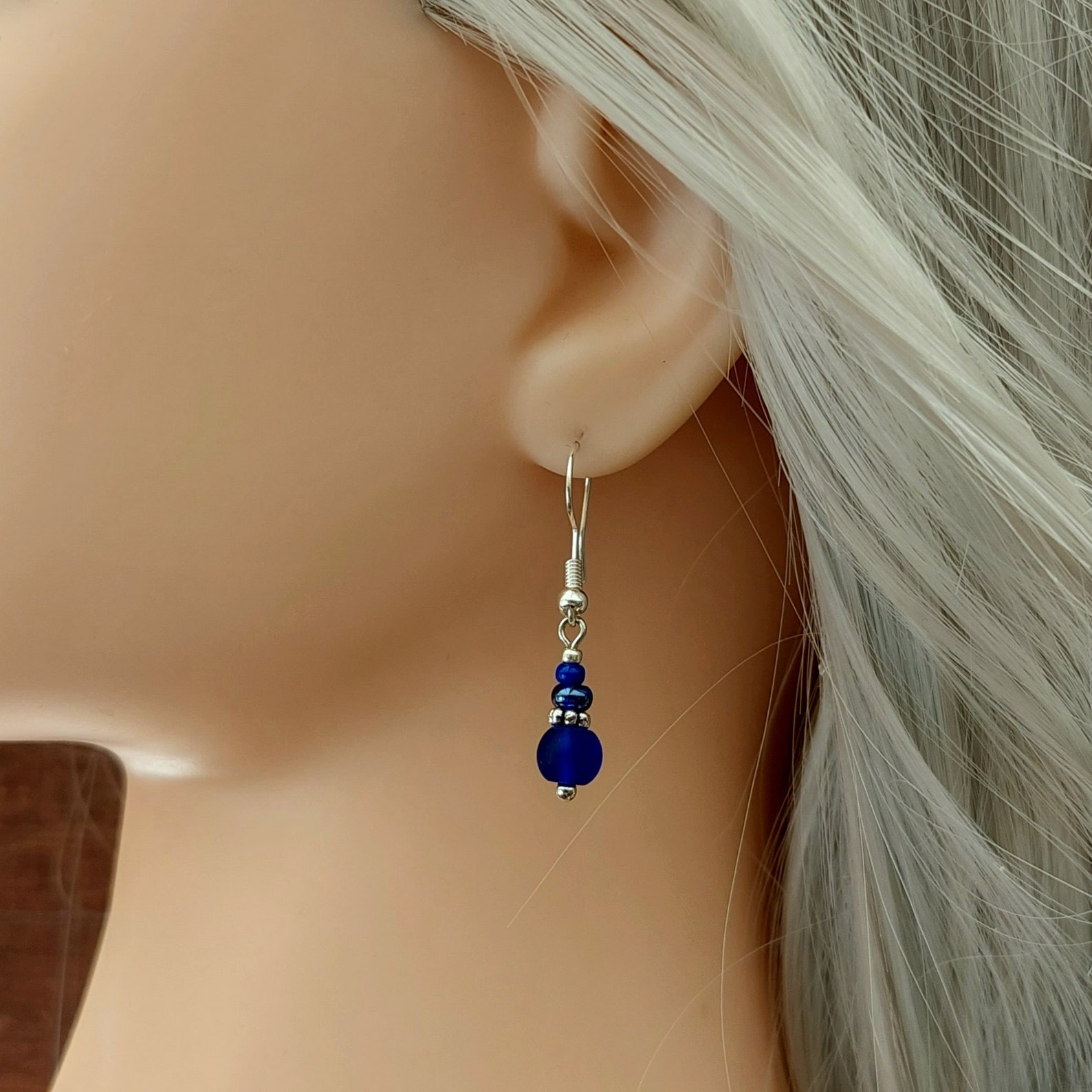 Dainty Dark Blue Earrings Midnight Blue Glass Earrings - Etsy UK
