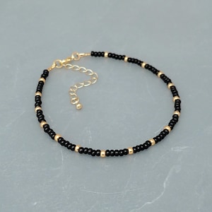 Black Seed Bead Anklet - Handmade Black Bead Anklet Jewellery - Black ...