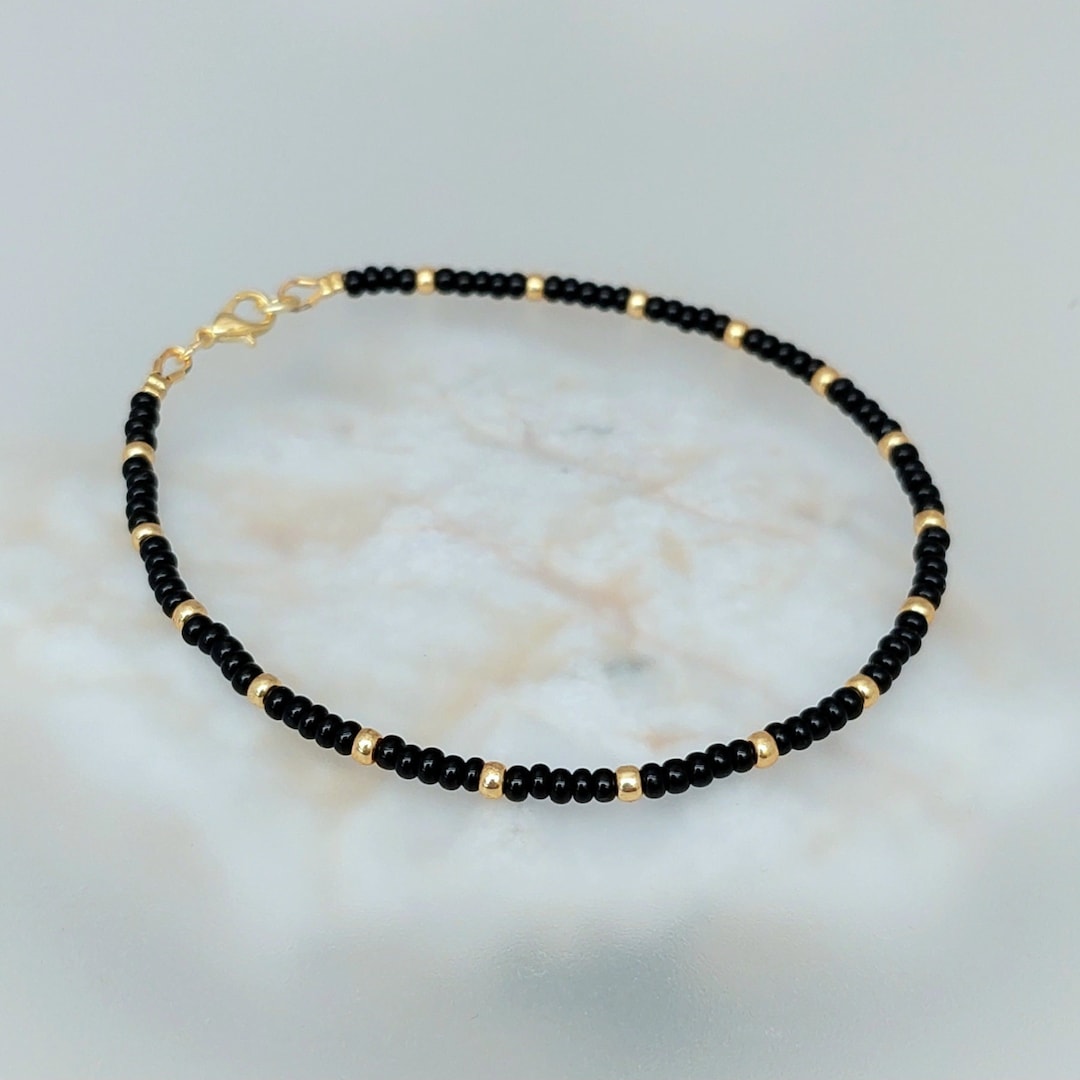 Black Seed Bead Anklet Handmade Black Bead Anklet Jewellery - Etsy UK