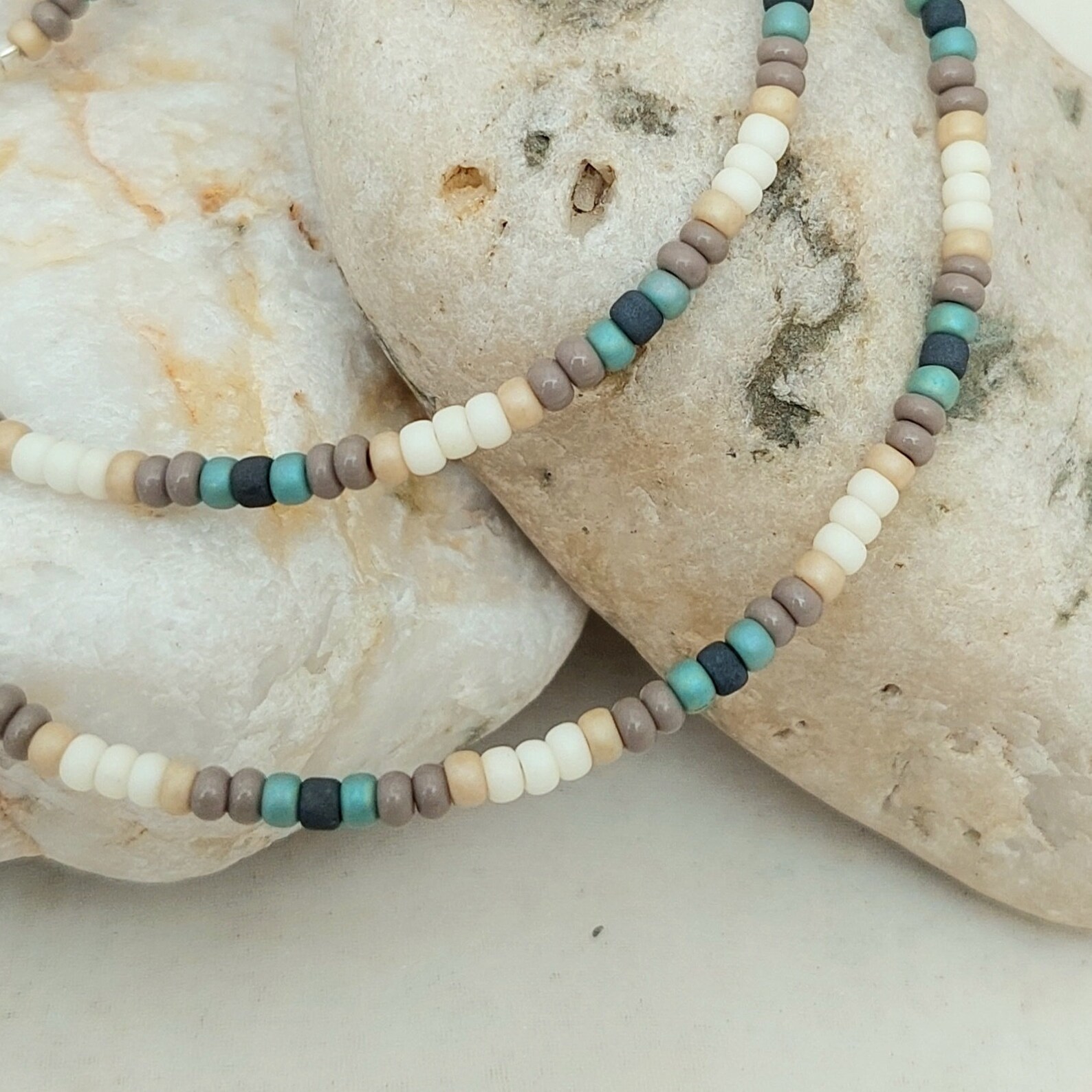 Stone Grey Seed Bead Necklace - Handmade Earthy Seed Bead Jewellery ...