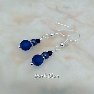 Dainty Dark Blue Earrings - Midnight Blue Glass Earrings - Blue Glass ...