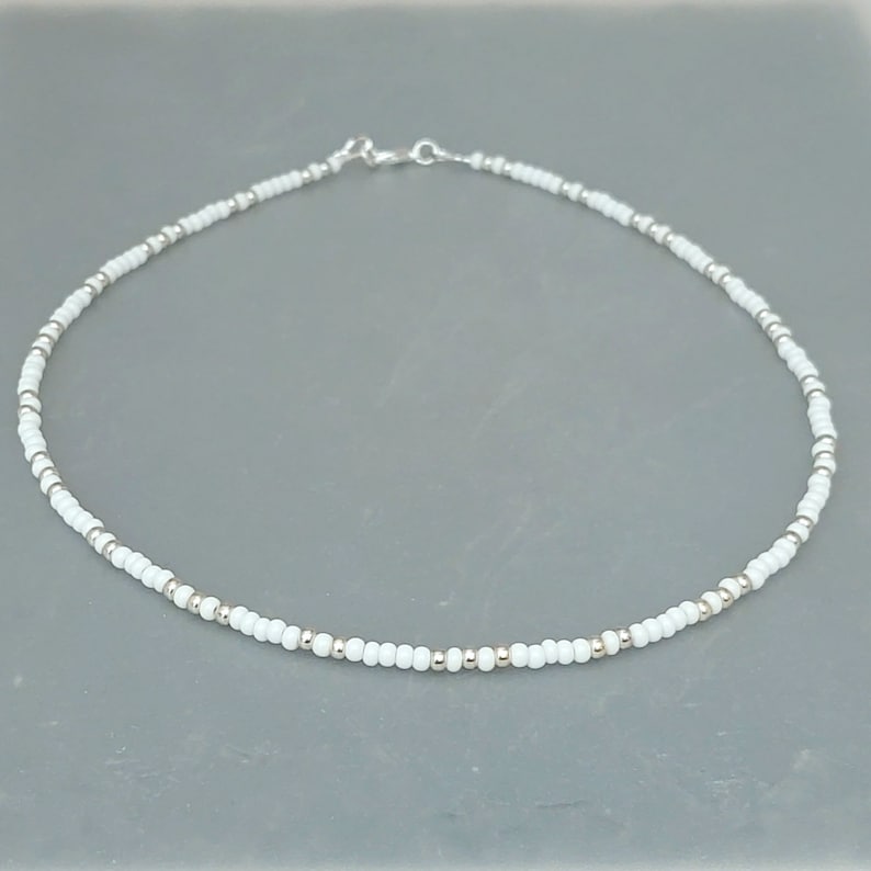 White Seed Bead Necklace Handmade White Gold / Silver Bead - Etsy UK