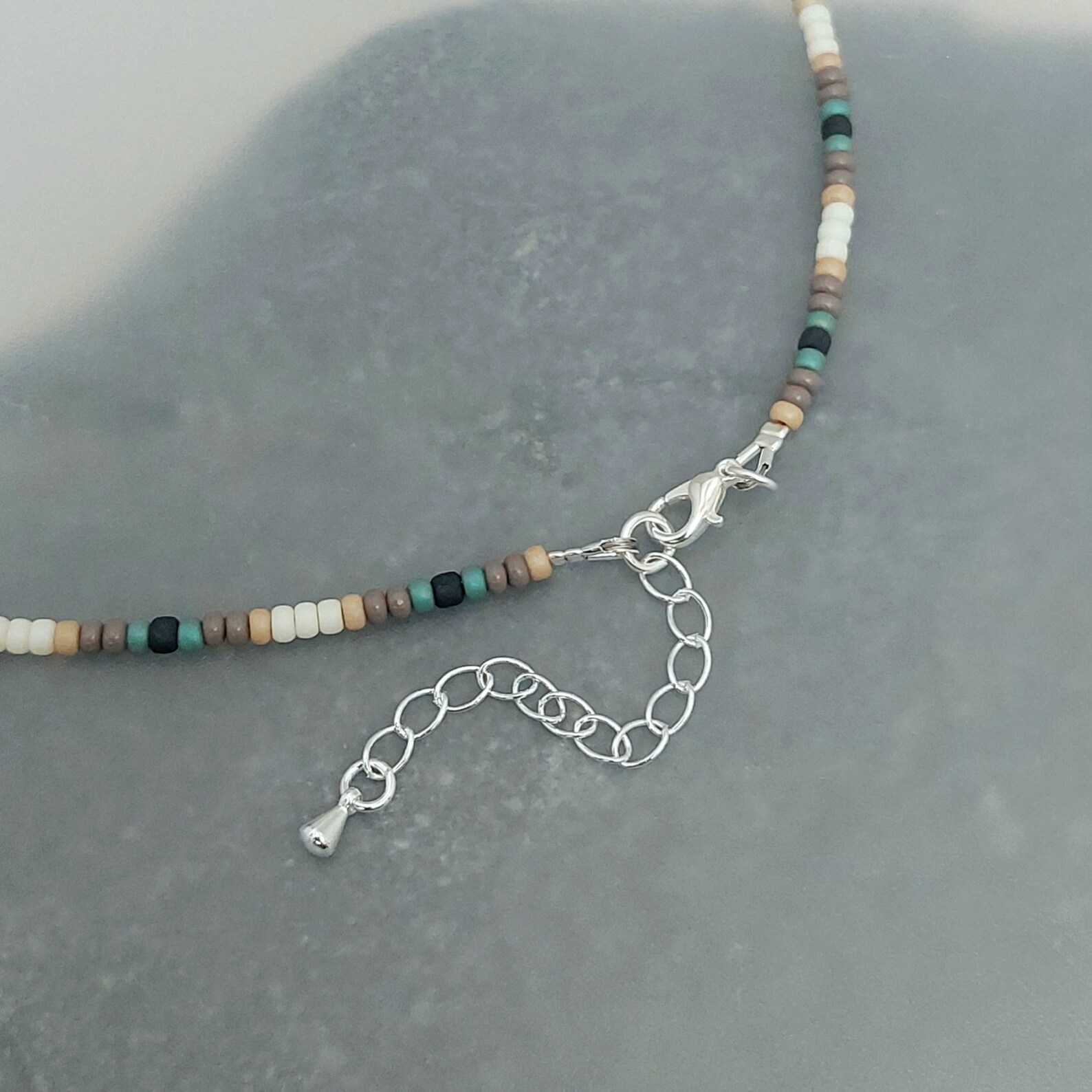Stone Grey Seed Bead Necklace - Handmade Earthy Seed Bead Jewellery ...