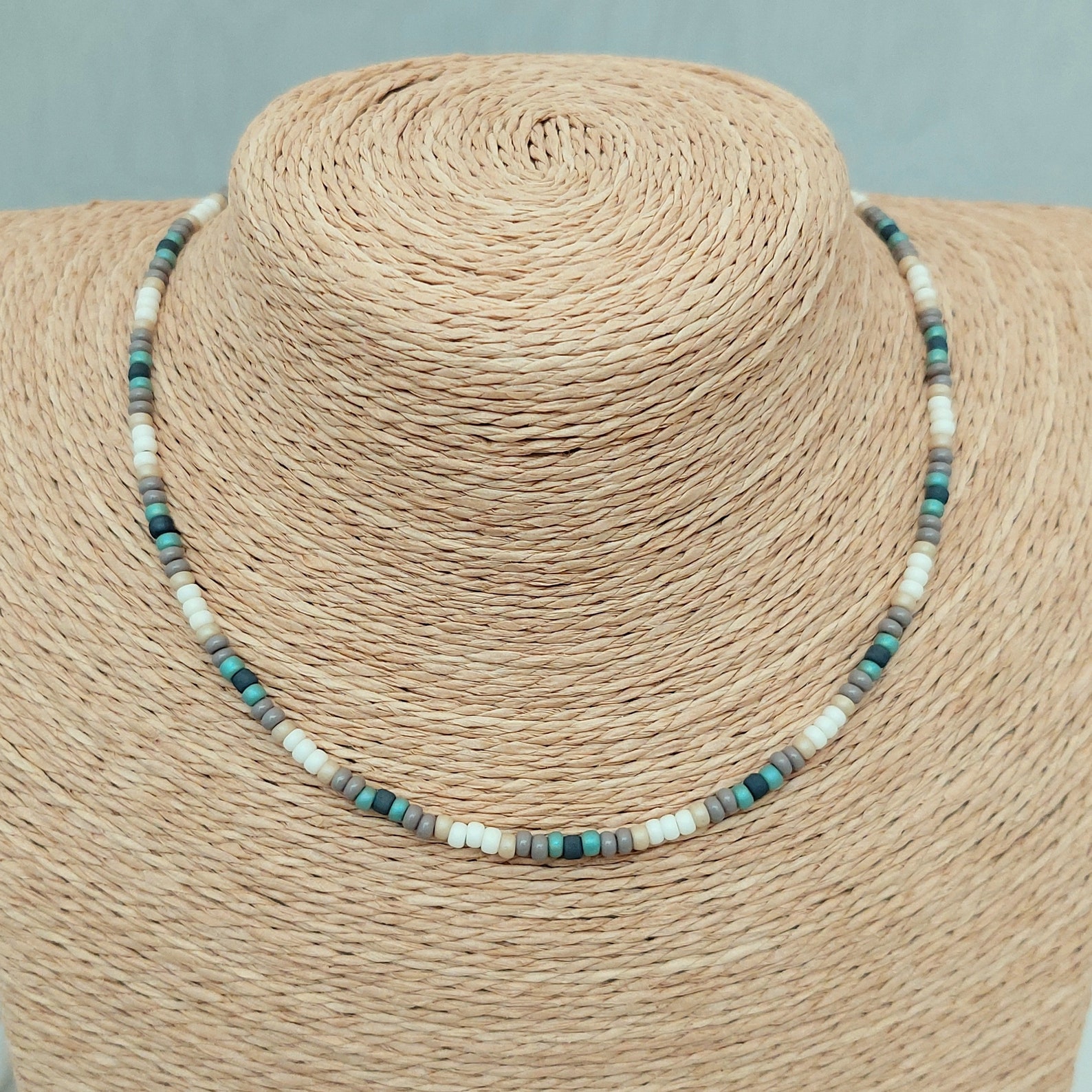 Stone Grey Seed Bead Necklace - Handmade Earthy Seed Bead Jewellery ...