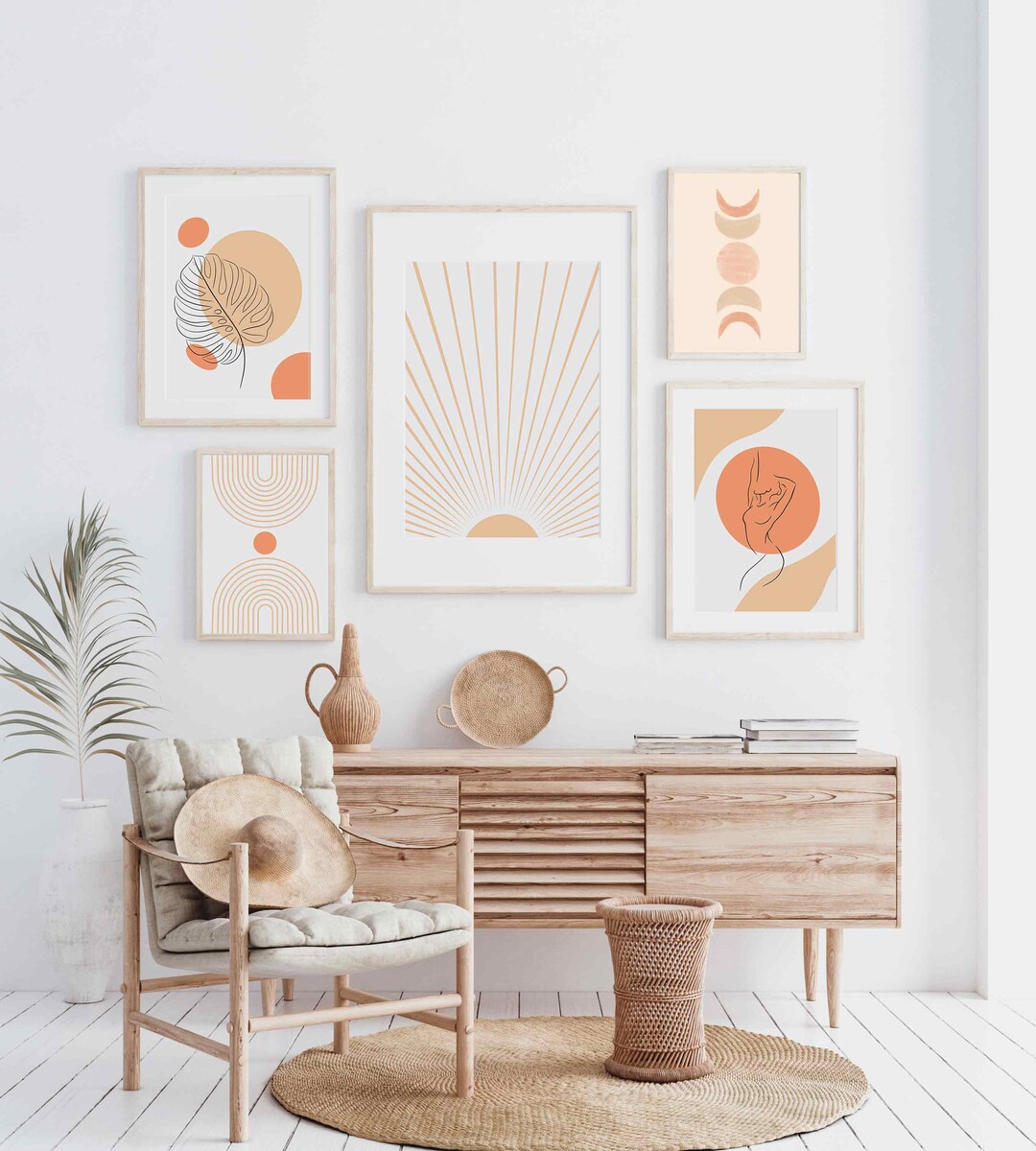 Boho Poster Set of 5 Prints | instant Download | Mid Century Modern ...