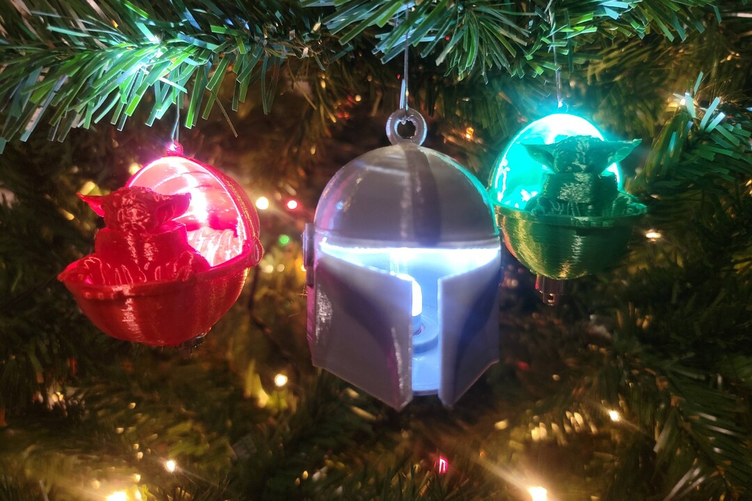 Mandalorian and Baby Yoda LED Christmas Ornaments | Star Wars Christmas ...