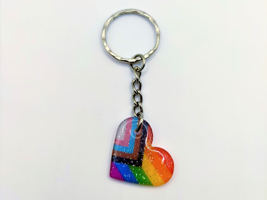 Heart Keychain - LGBTQ+ Handmade Holographic Glitter Pride Flag Charm ...