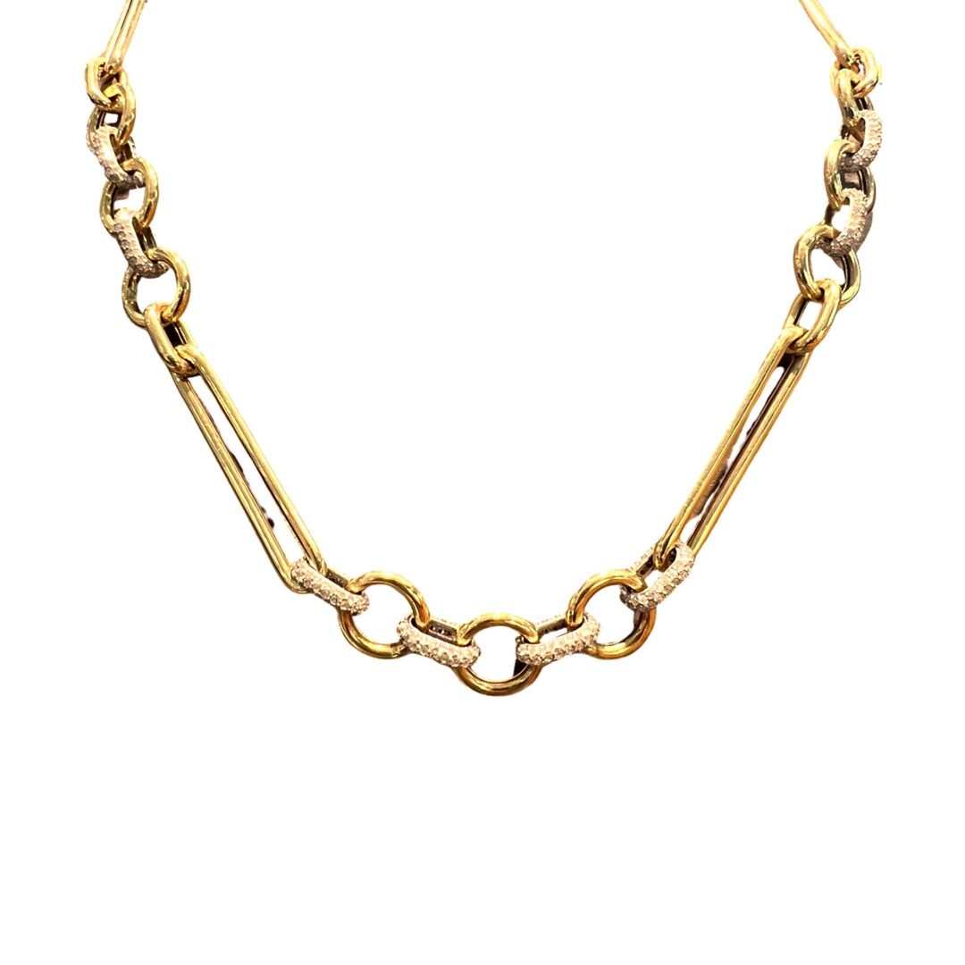 Pave DIAMOND JUMBO 14K Gold Trombone Mixed Link Chain - Etsy