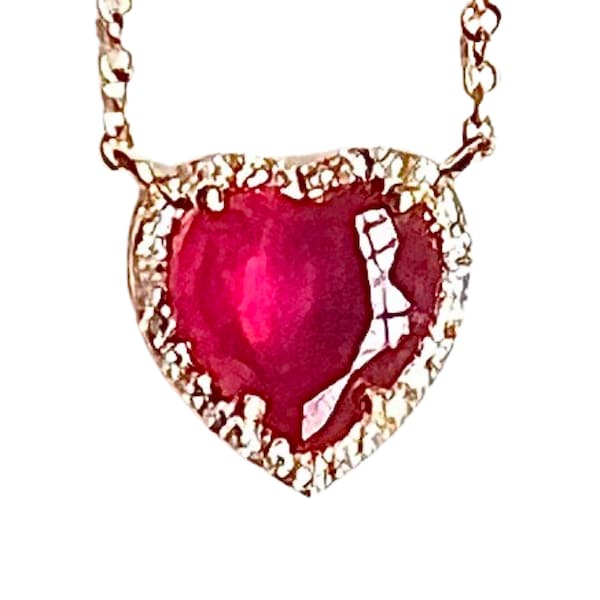 Ruby and Diamond Heart Necklace - Etsy