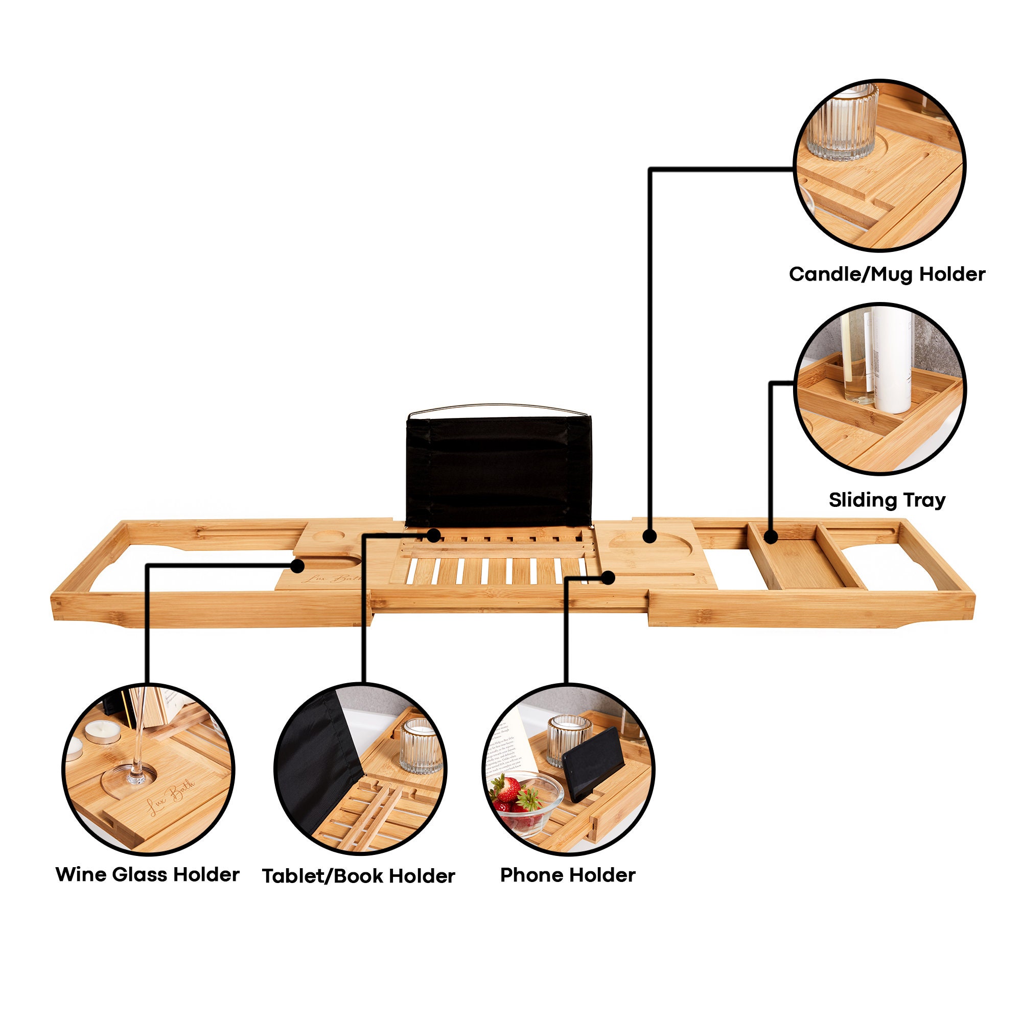 Lux Bath Extendable Bath Tray to Safely Hold Your Tablet, Phone, Wine ...